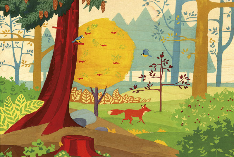 Carte postale en bois renard foret